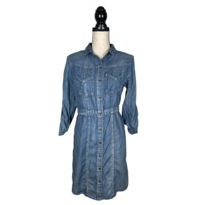 Beige by ECI Chambray Roll-up Sleeve Shirt Dress Size: 4 | eBay