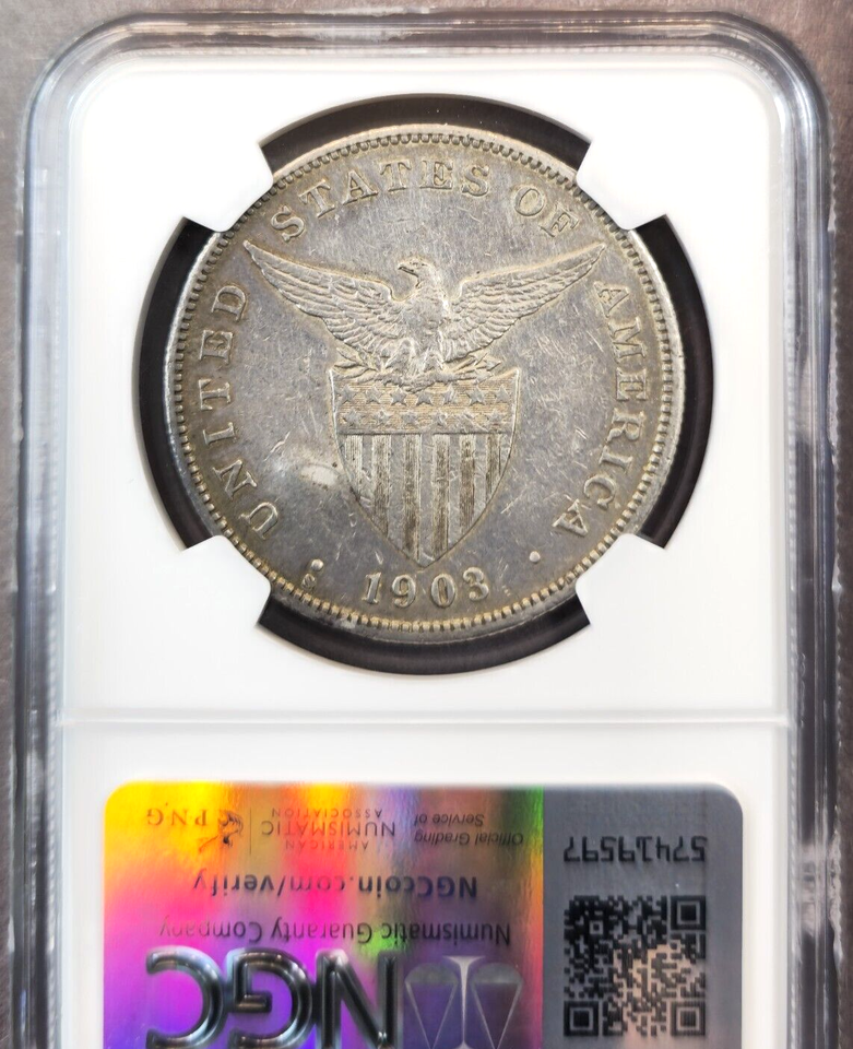 1903 PHILIPPINES SILVER 1 PESO LIBERTY ANVIL NGC AU CHOPMARKED ...
