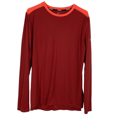 Nike Womens Red Dry Fit Long Sleeves Round Neck Pullover Running T ...