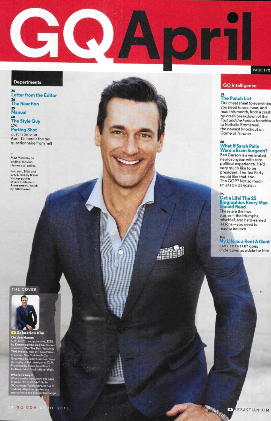 GQ Magazine Jon Hamm Fashion and Style Ben Carson Sam Claflin Asap ...