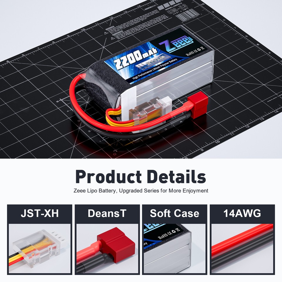 2x Zeee 3S Shorty Lipo Battery 2200mAh 11.1V 50C Deans for RC Car Drone ...