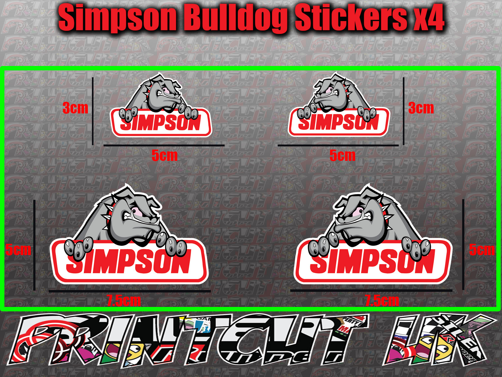 Simpson Bulldog Stickers x4 Helmet street bandit | eBay