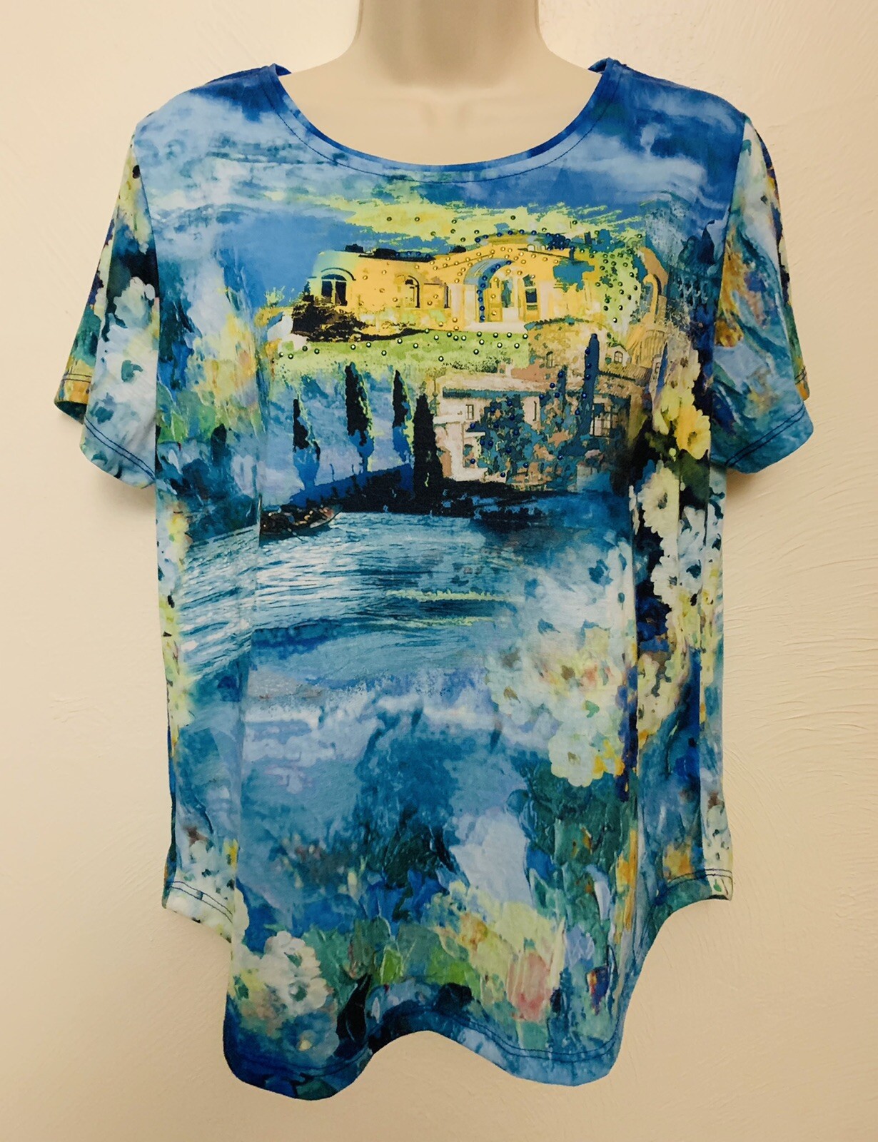 Allison Daley Petite Short Sleeve Vacation Home Blue … - Gem