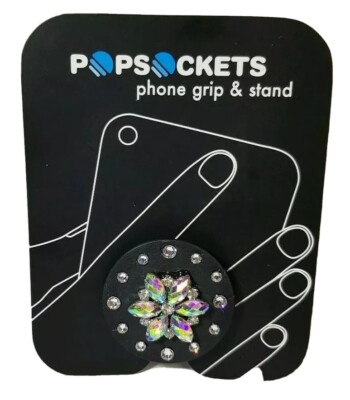 BLACK CUSTOM POPSOCKET WITH IRIDESCENT JEWELED RHINESTONE AND ACCENT ...