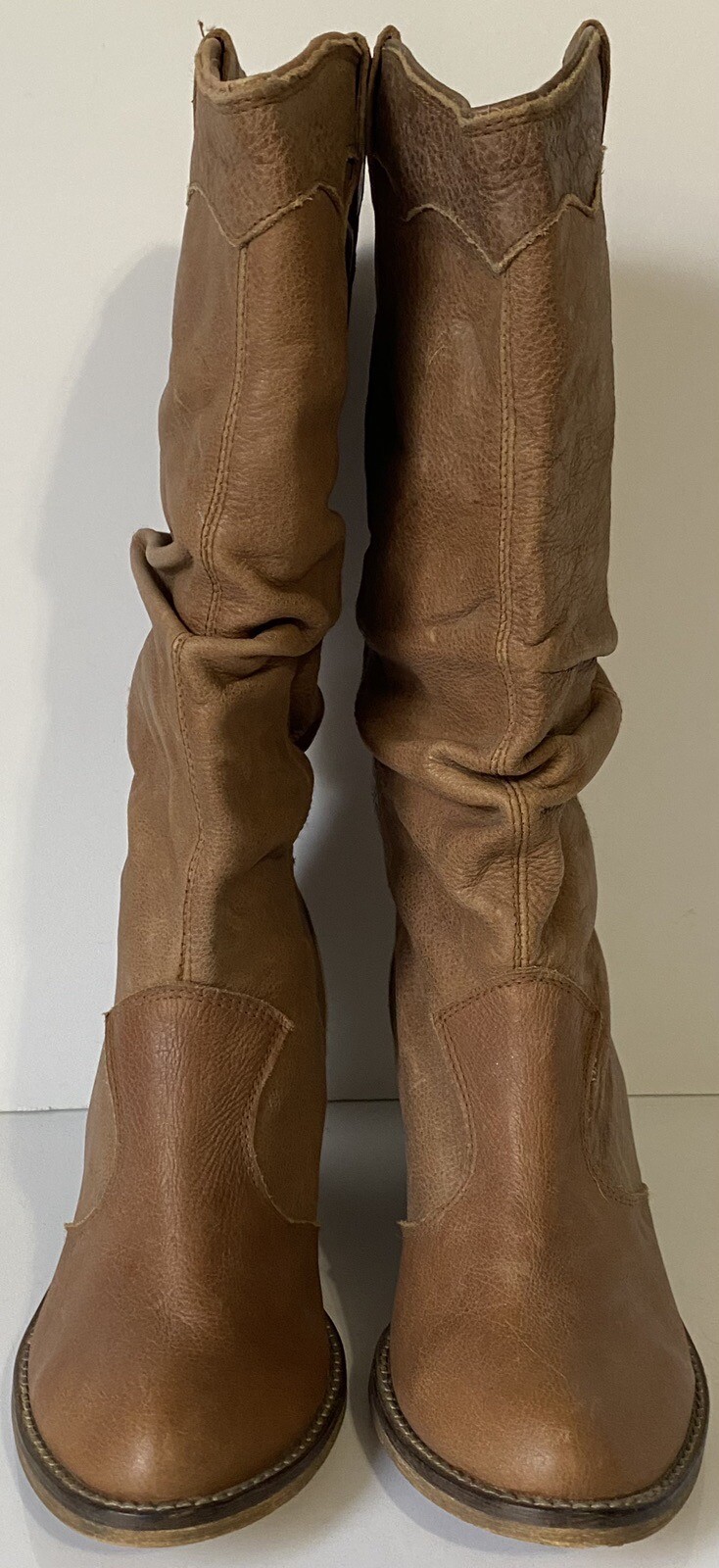 Steve Madden Tan Leather Slouch Cowboy Boots 2 1/2” … - Gem