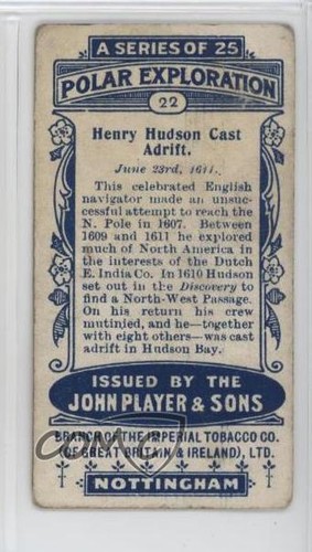 1915 Player's Polar Exploration Tobacco Henry Hudson Cast Adrift #22 ...