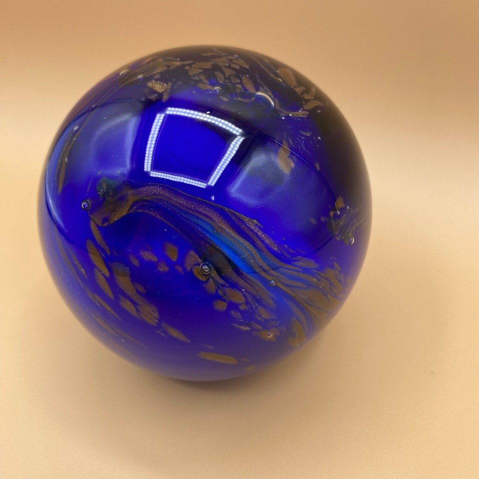 Art Glass Sphere Cobalt Blue Gold Swirl Decorative Paperweight Orb | eBay