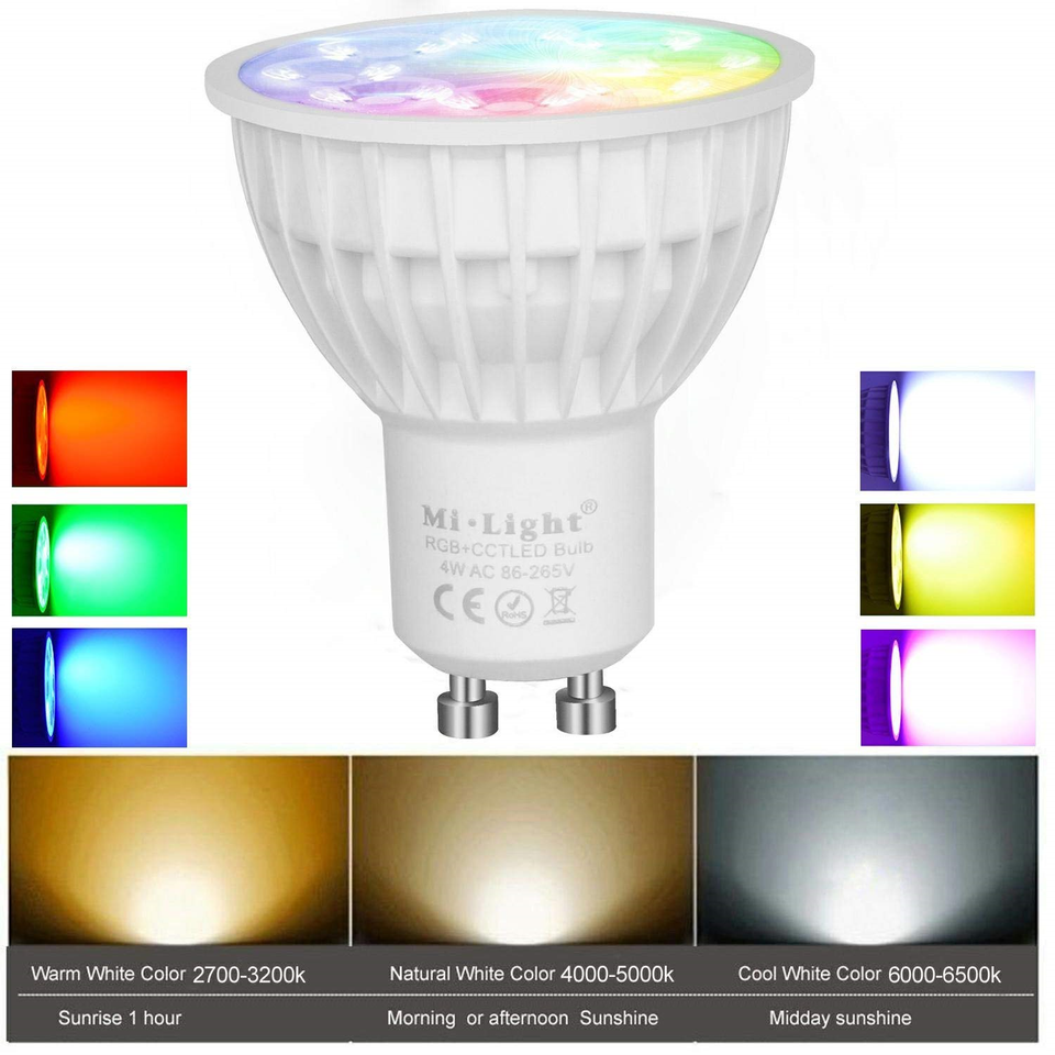 Mi Light / MIBOXER 4W GU10 mr16 RGB+CCT LED Bulb sport RGBW Dimmable 2 ...