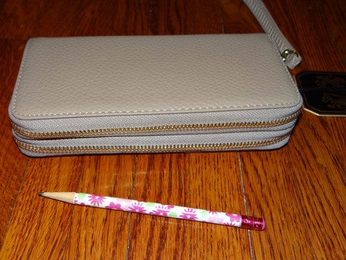 NWT Deluxity large gray double zip around wallet 3 sections organizer ...