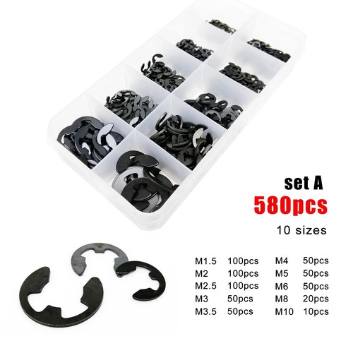 580pcs Stainles Steel E-Clip M1.2 M1.5 M2 M3 M4 M5 M6 M8 M10 Retaining ...