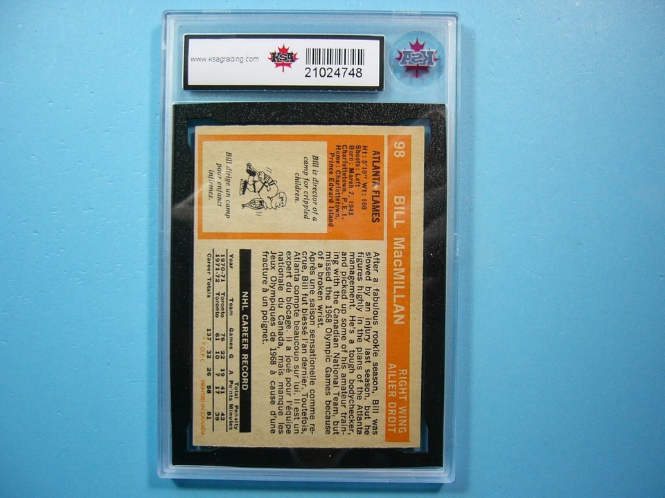 1972/73 O-PEE-CHEE NHL HOCKEY CARD #98 BILL MACMILLAN ROOKIE KSA 7 NM ...