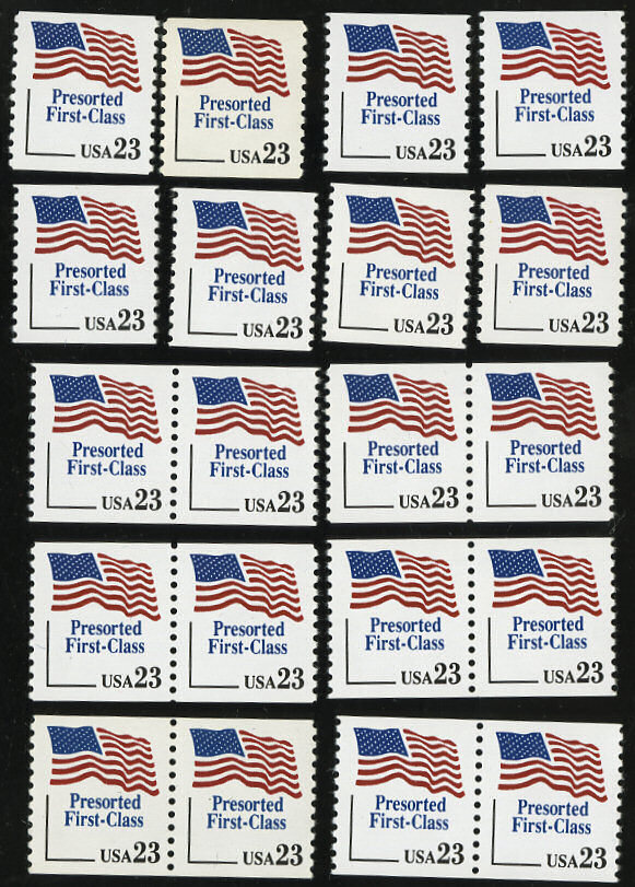 US #2605 23¢ Flag, Presorted First-Class, low gloss gum wholesale lot ...
