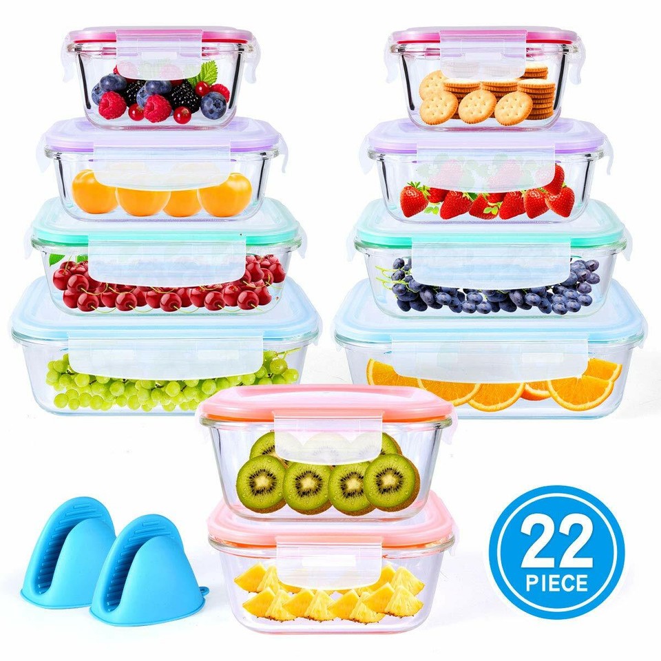 20 Piece Glass Food Storage Airtight & Leakproof Containers Set - Snap ...