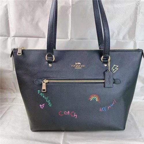 COACH GALLERY TOTE WITH DIARY EMBROIDERY BLACK PEBBLE LEATHER BAG C8365 ...