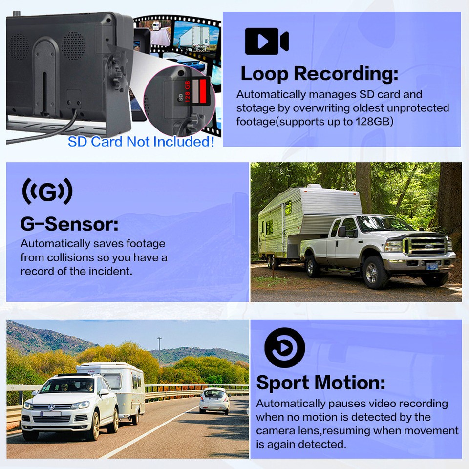 Digital Wireless Dash Cam Rear View DVR Split Screen For Truck Semi RV ...