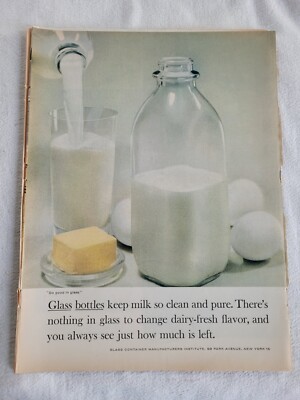 1960 VTG Original Magazine Ad Sparkling Glass Bottles Keep Milk So ...