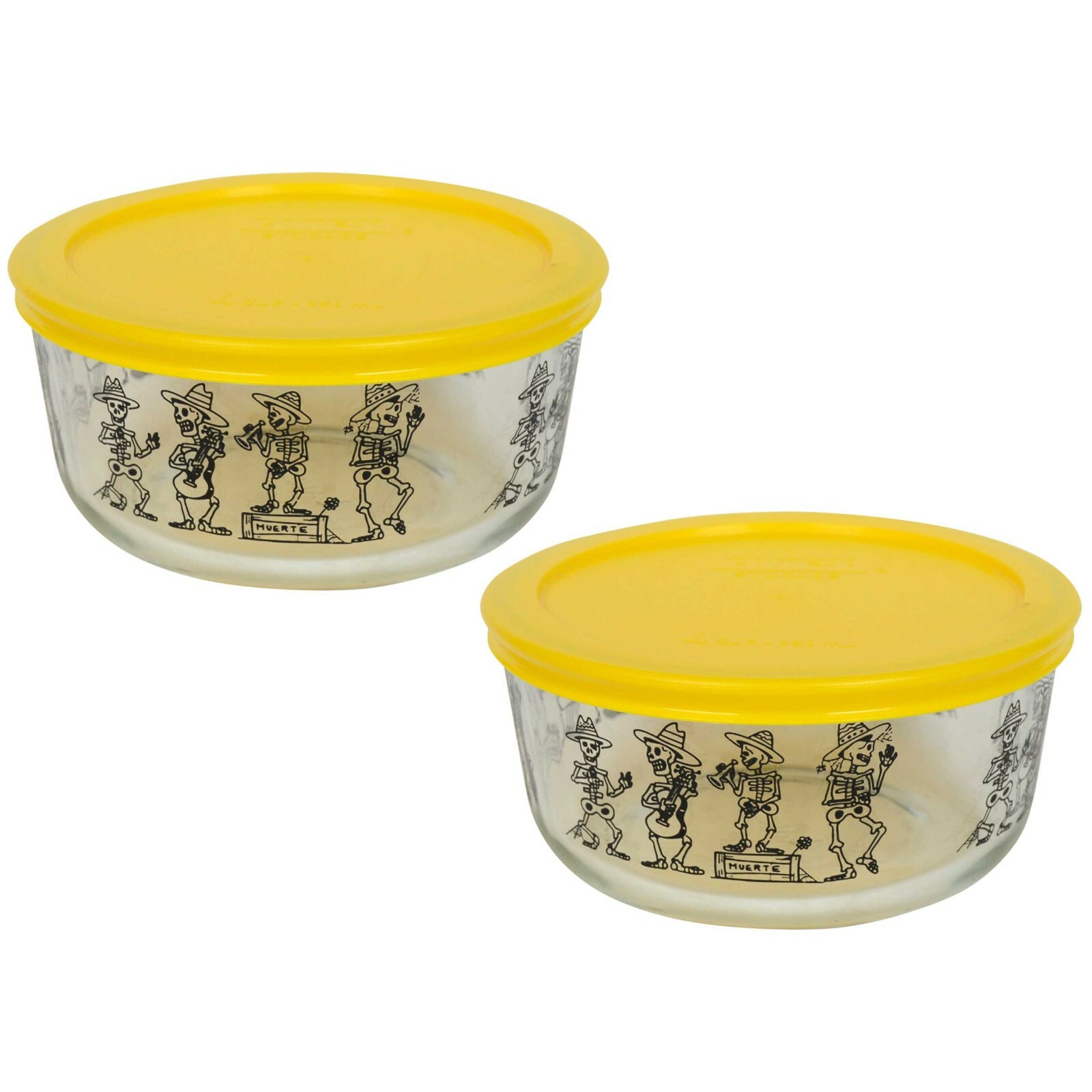Pyrex 4 Cup Storage Dish Mariachi with Yellow Plastic Lid. 2 pieces ...