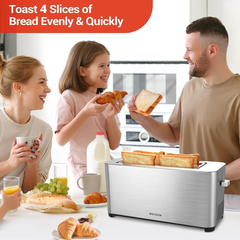 4 Slice Toaster with LED Timer Display, Stainless Steel Bread Toasters ...