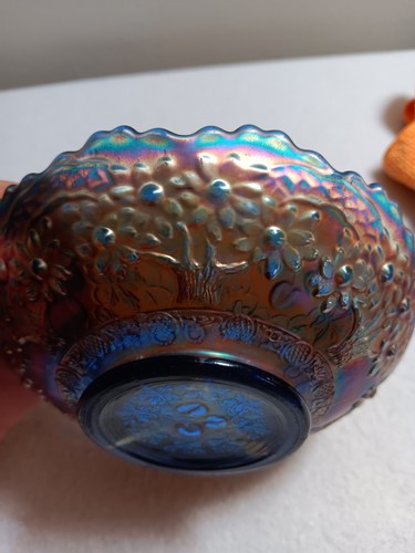 Blue Fenton "Cherry Leaf Chain w./Orange Tree back, c.1915. Carnival ...