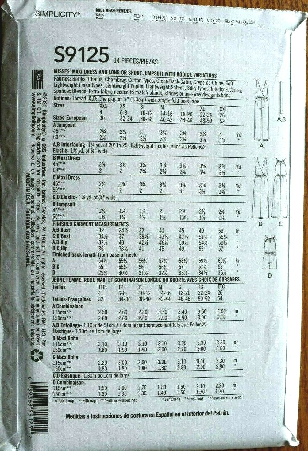 Women Dress Romper Jumpsuit Sewing Pattern 9125 Simplicity Easy XXS to ...