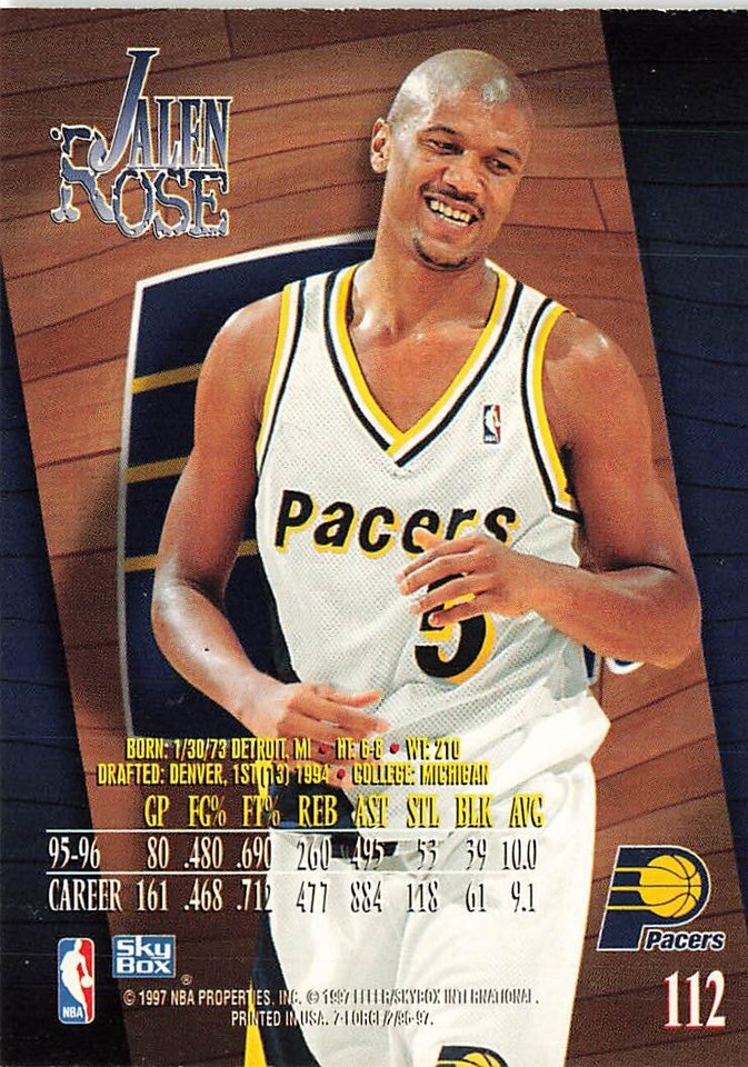 1996 SkyBox Z-Force #112 Jalen Rose Indiana Pacers | eBay