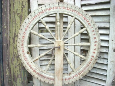 Antique Game Wheel 20" Wheel of Chance Americana Folk Art Painted Wood ...
