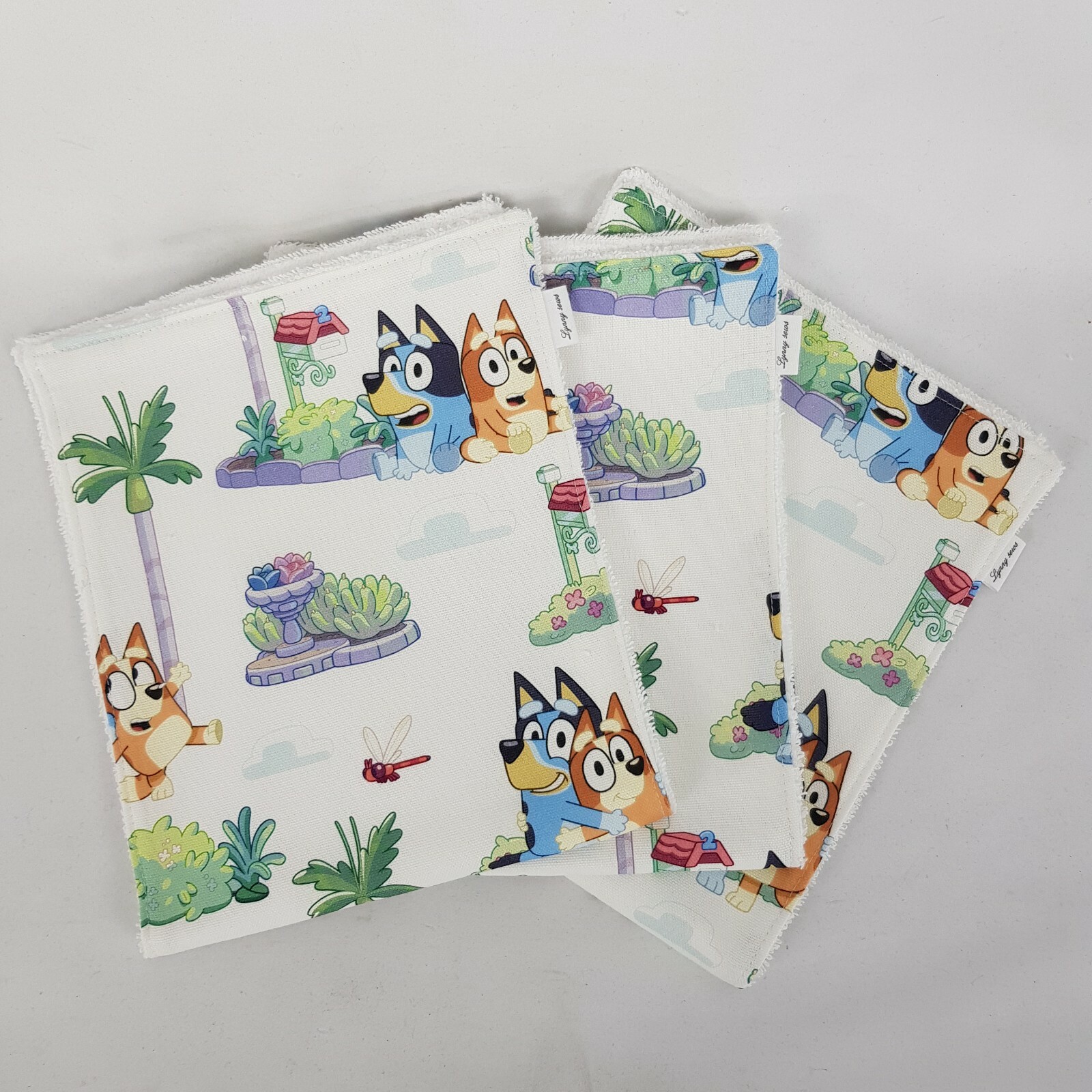 Baby Burp Cloths 3 Pack White Bluey Print 100% Cotton Towelling Backed ...