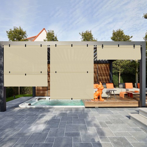Outdoor Beige Roll up Shade Foldable Curtain For Patio Porch Pergola ...