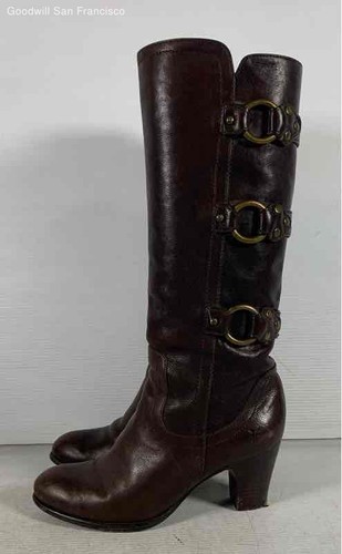 Frye Fiona 3 Strap Dark Brown Leather Block Heel Riding Womens Boot ...