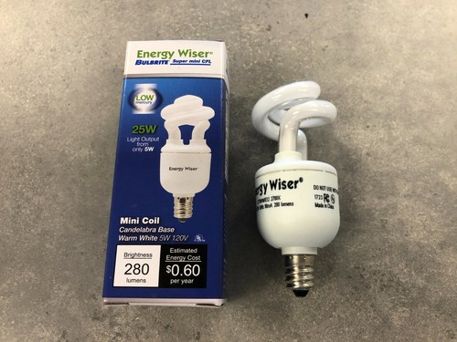 Energy Wiser 5W 120V Candelabra Base Mini Coil Compact Fluorescent Lamp ...