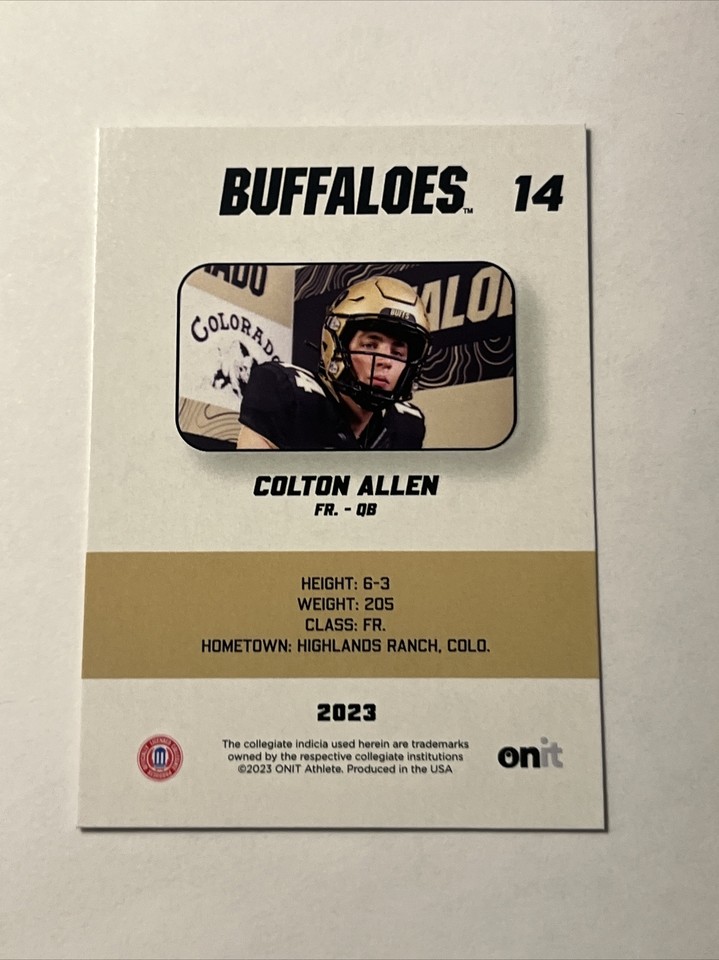 2023 ONIT Athlete Colton Allen Colorado Buffaloes Football Card NIL #14 ...
