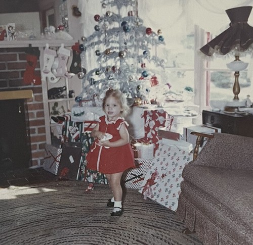 Vintage Photograph Original Little Girl Poses By Tinsel Christmas Tree ...