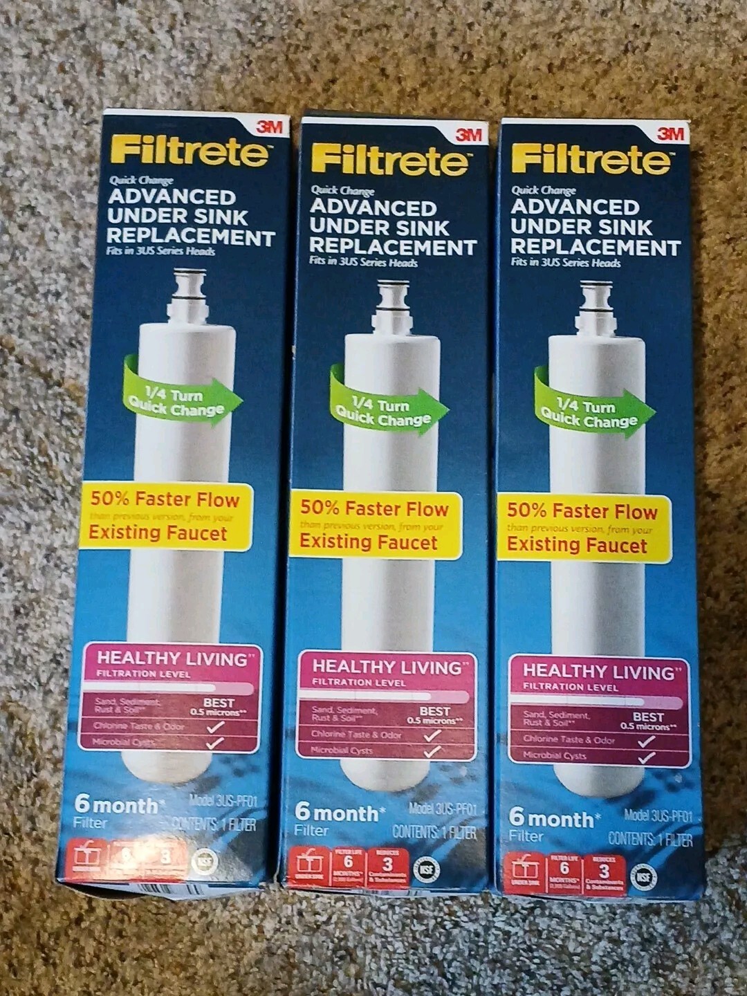 Set Of 3 3M Filtrete Advanced Under Sink Quick Change Water Filter 3US ...
