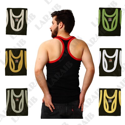 Men's Summer Stringer Organic 100% Cotton Ribbed Vests Tank T Top | S ...