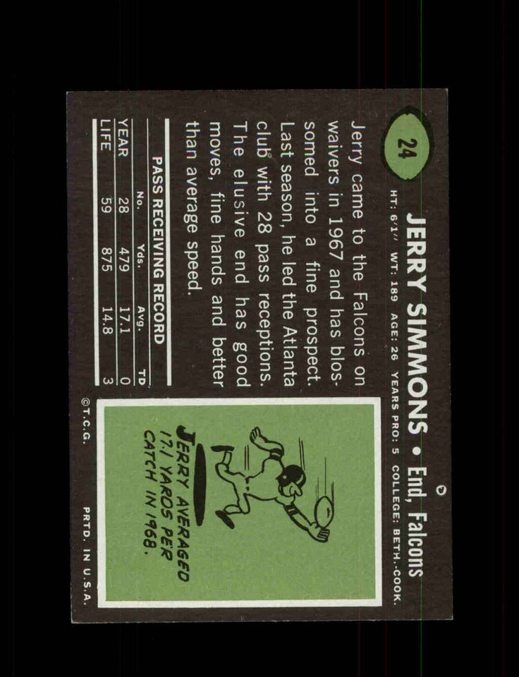 1969 JERRY SIMMONS TOPPS #24 FALCONS *G5449 | eBay