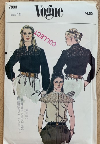 70s Vogue 7833 Misses’s Blouses • Size 12 | eBay