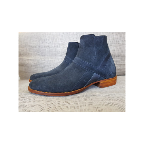 New Handmade Men's Blue Suede Leather Ankle High Chelsea Formal Boot | eBay