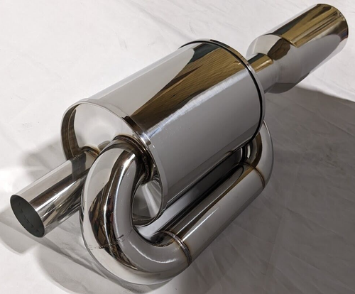 Universal JDM Twin Loop Exhaust Muffler 2.5" Inlet 4.0" Tip Chrome ...