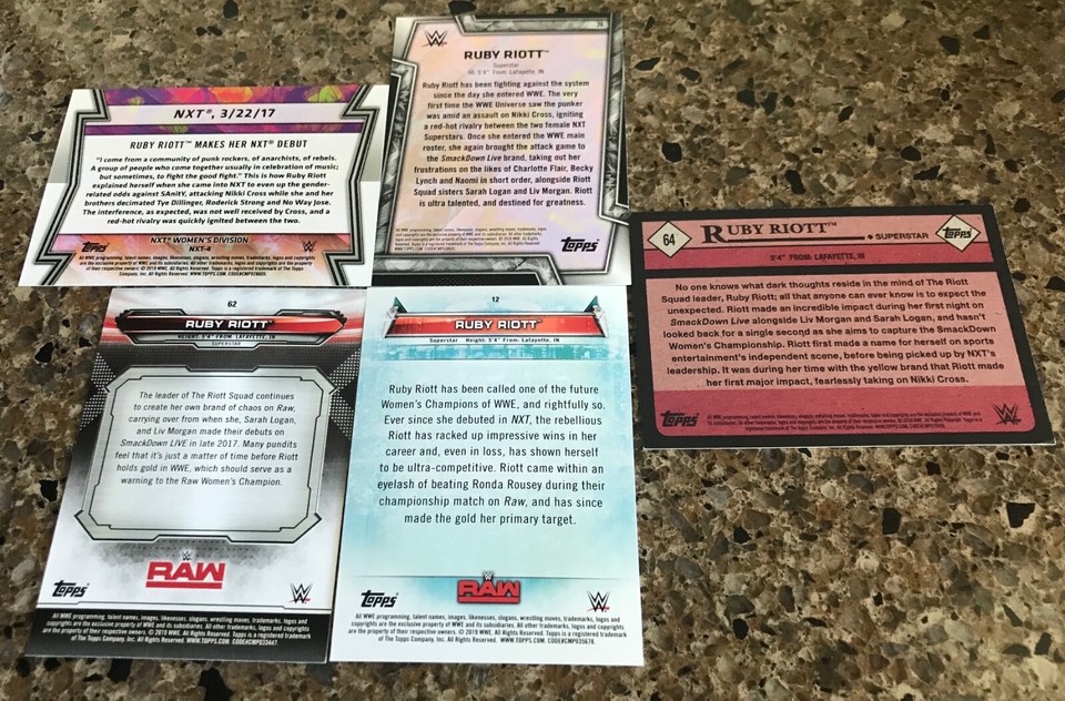 5- RUBY RIOTT NXT/ WWE TOPPS CARD LOT 2018-2019 W/"RC" DIVA STAR! ALL ...