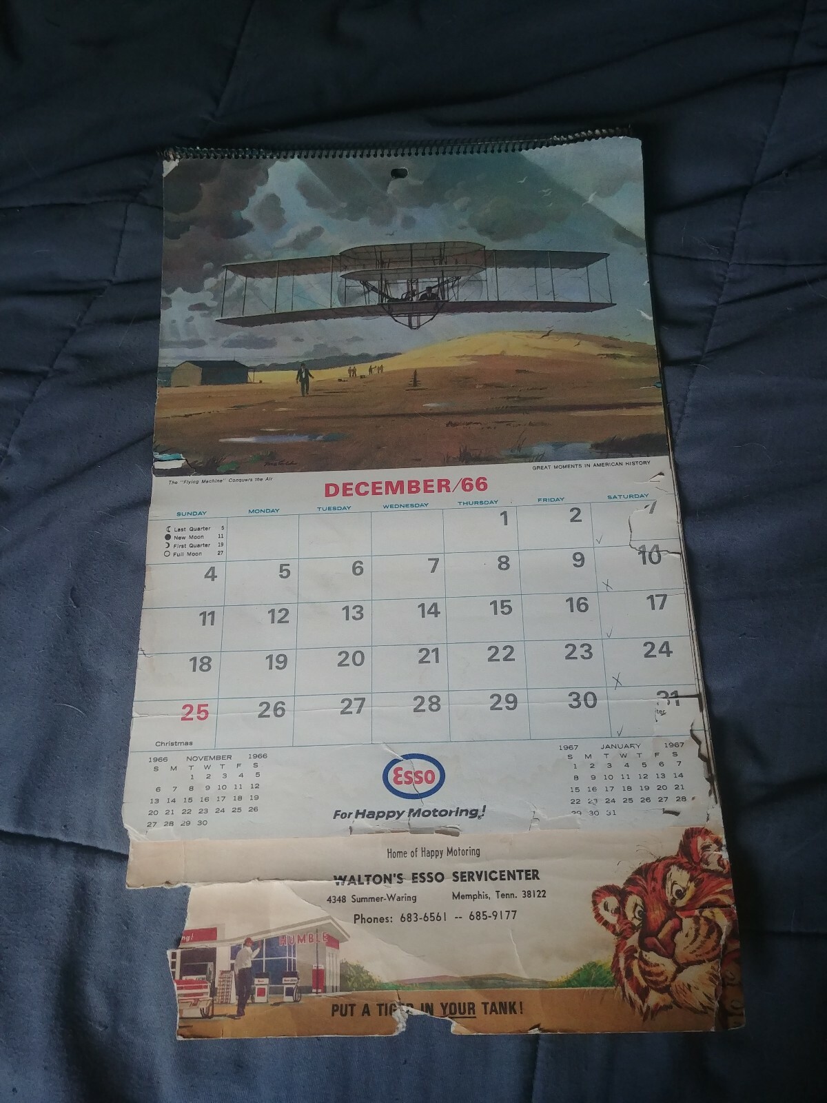 ESSO Exxon 1967 Calendar Waltons Memphis Tennessee TN Happy Motoring ...