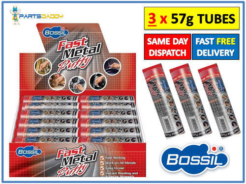 3x Bossil Fast Metal Putty Abro Steel QuickSteel Reinforced Epoxy ...