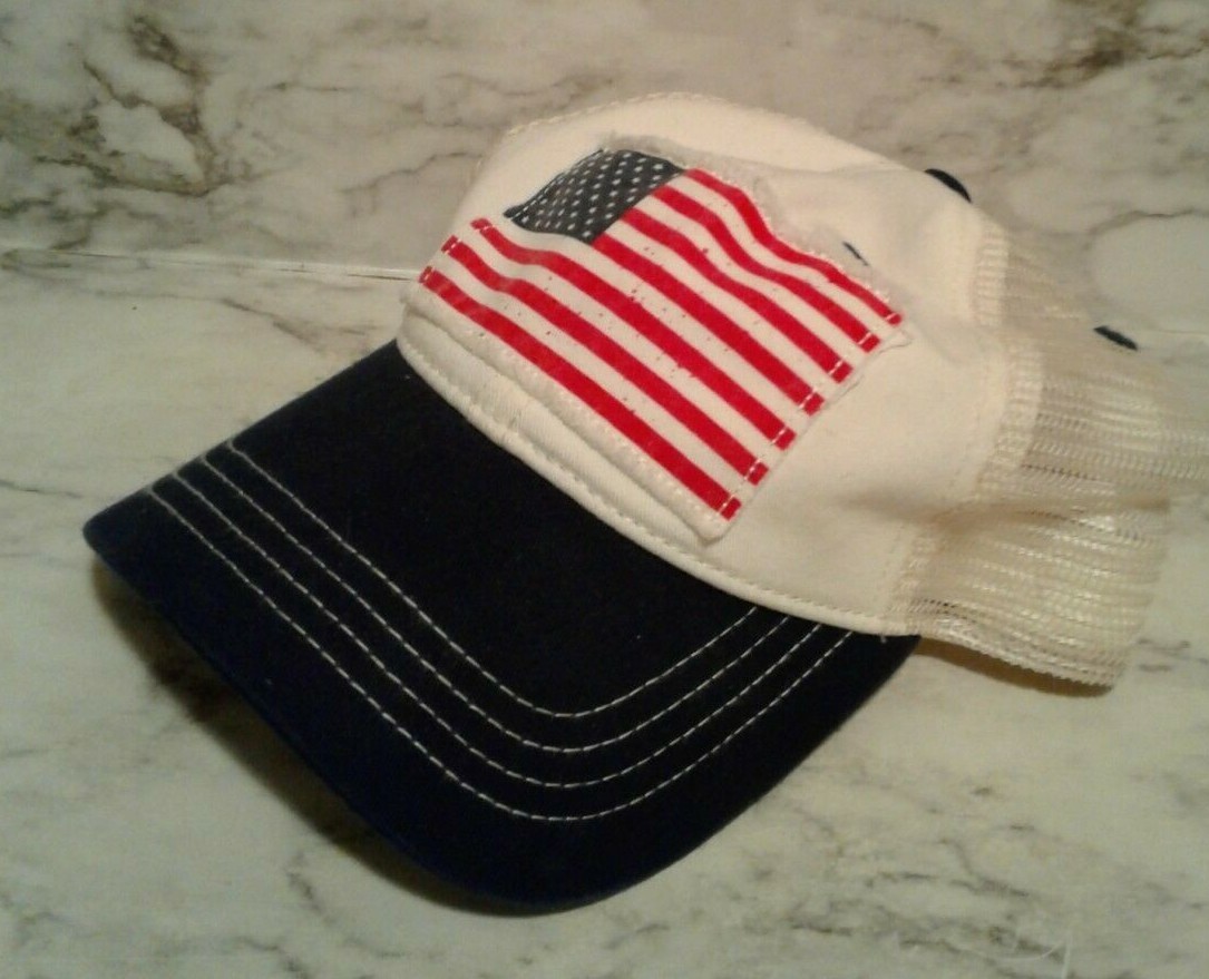 Vntg AMERICAN FLAG Blood Splattered PATCH Mesh Strap … - Gem