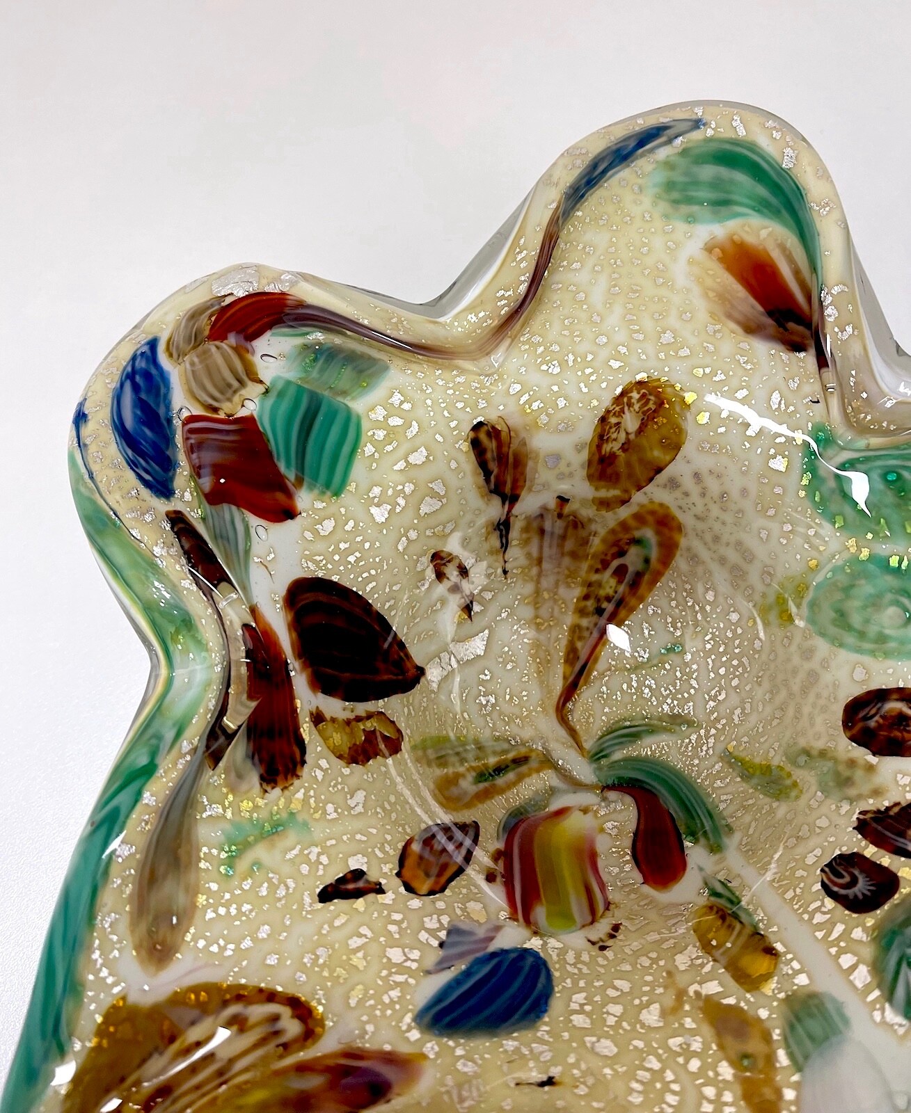 Murano AVEM Glass Leaf Bowl w Gold Silver Inclusions MCM Italian Art ...