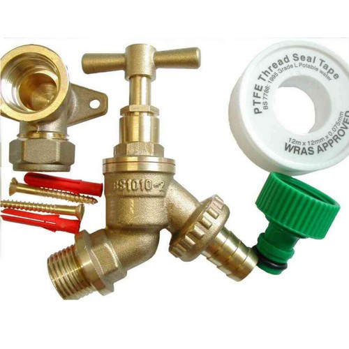 Outside Tap Kit With Brass Wall Plate Elbow / Backplate and Garden Hose ...