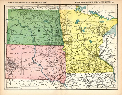 1908 Antique Minnesota South & North Dakota Railroad Map Railway Map ...
