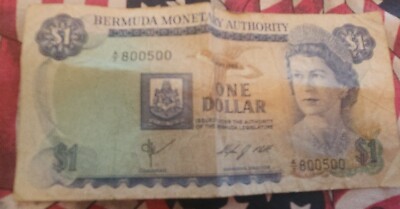 Vintage 1984 Bermuda Monetary Authority One Dollar Banknote A/7 800500 ...