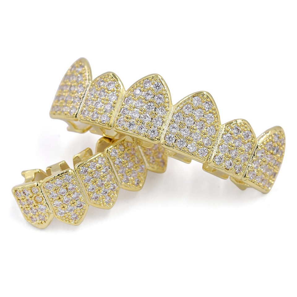 Hip Hop 925 Silver Simulated Diamonds Custom GRILLZ Teeth Top Bottom ...
