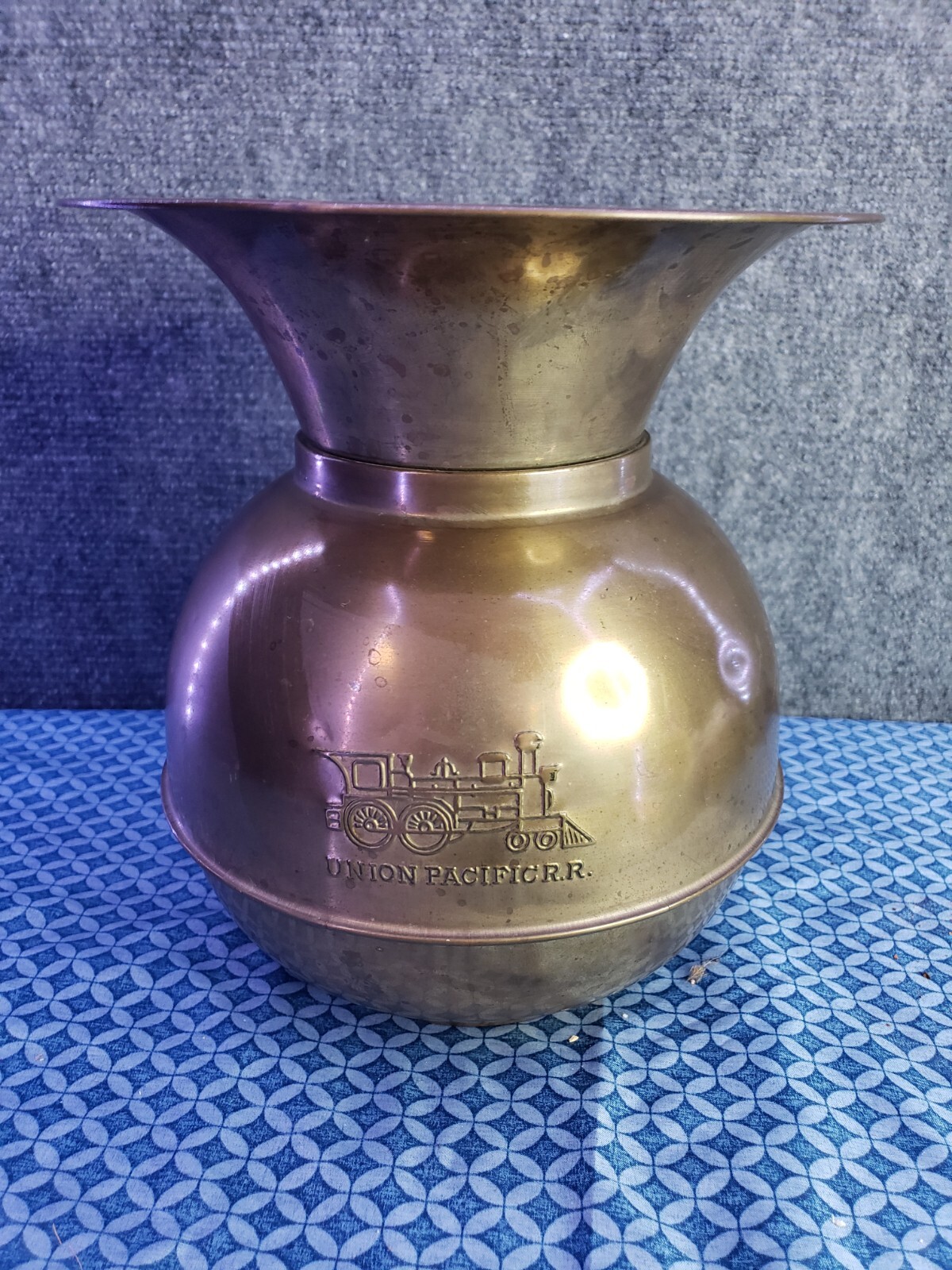 Vintage Union Pacific Railroad Brass Spittoon Embossed Front and Back ...