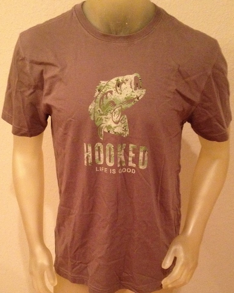 NWT Life is Good HOOKED Fish FISHING Brown T-Shirt Mens Medium M | eBay