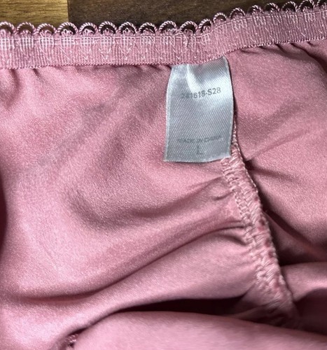 VINTAGE SECOND SKIN SATIN SHINY BIKINI PANTIES sz L Rose Pink Ruched ...